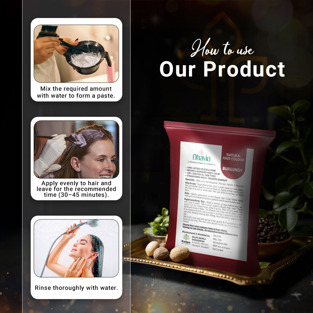 Burgundy Hair Colour with Henna & Coffee for Long-Lasting Vibrant Shad ...