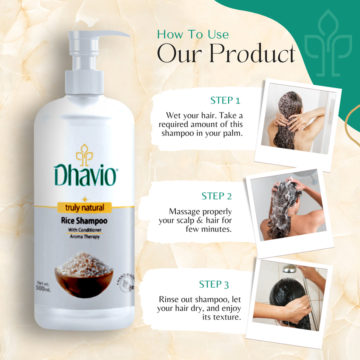 Rice Shampoo (500 ml) – Boost Hair Growth, Volume & Shine – DHAVIO